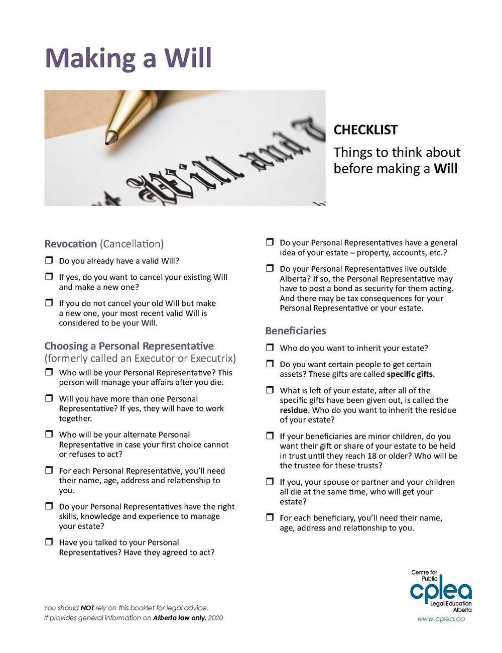 Making A Will CHECKLIST