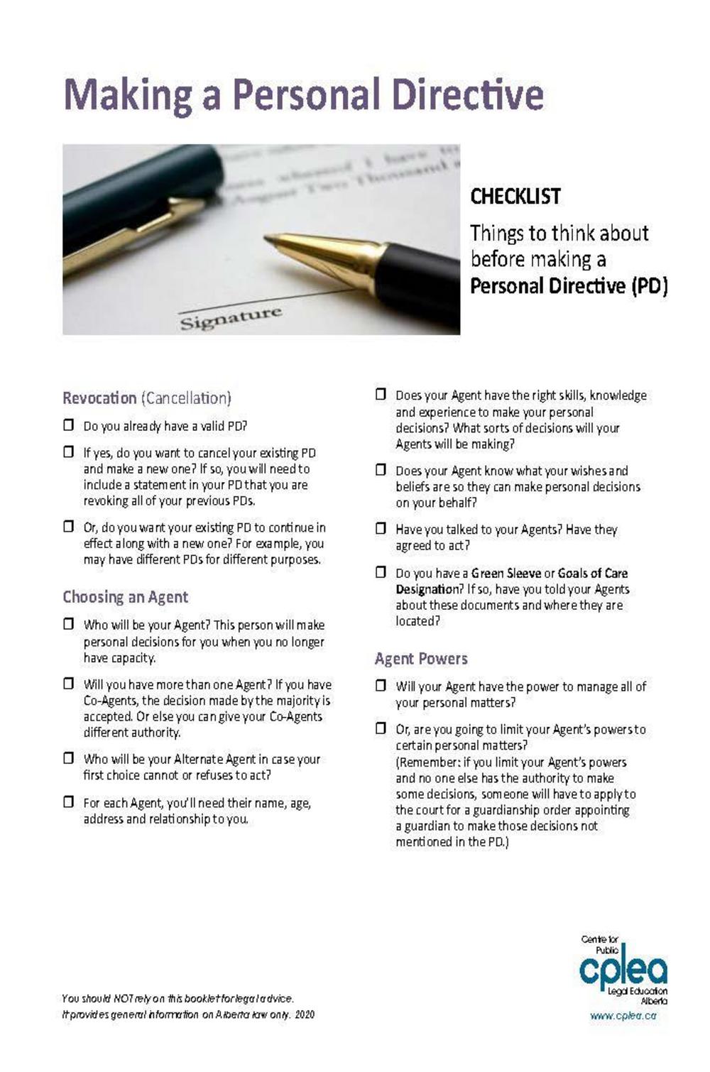 Making A Personal Directive CHECKLIST